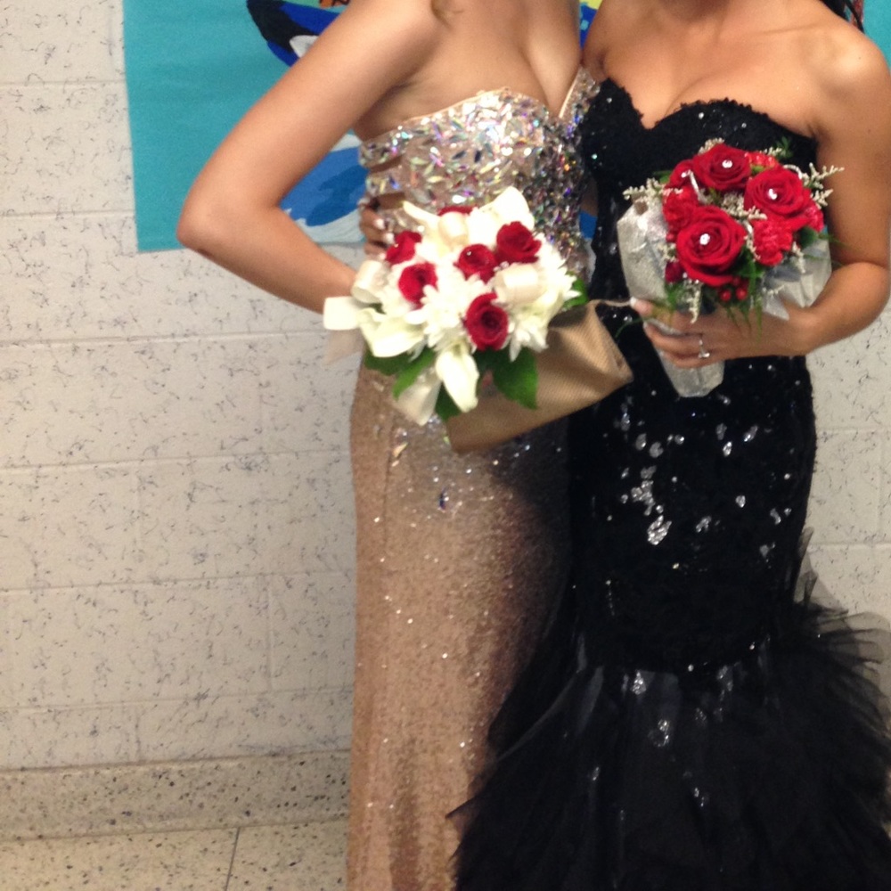 Crystal Jeweled Gold Prom Dress - Gem